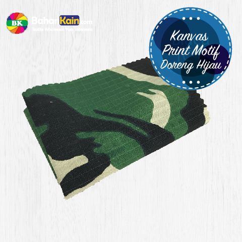 Kain Kanvas Print Motif Doreng Hijau